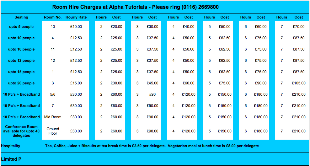 Room Hire - Alpha Tutorials Leicester